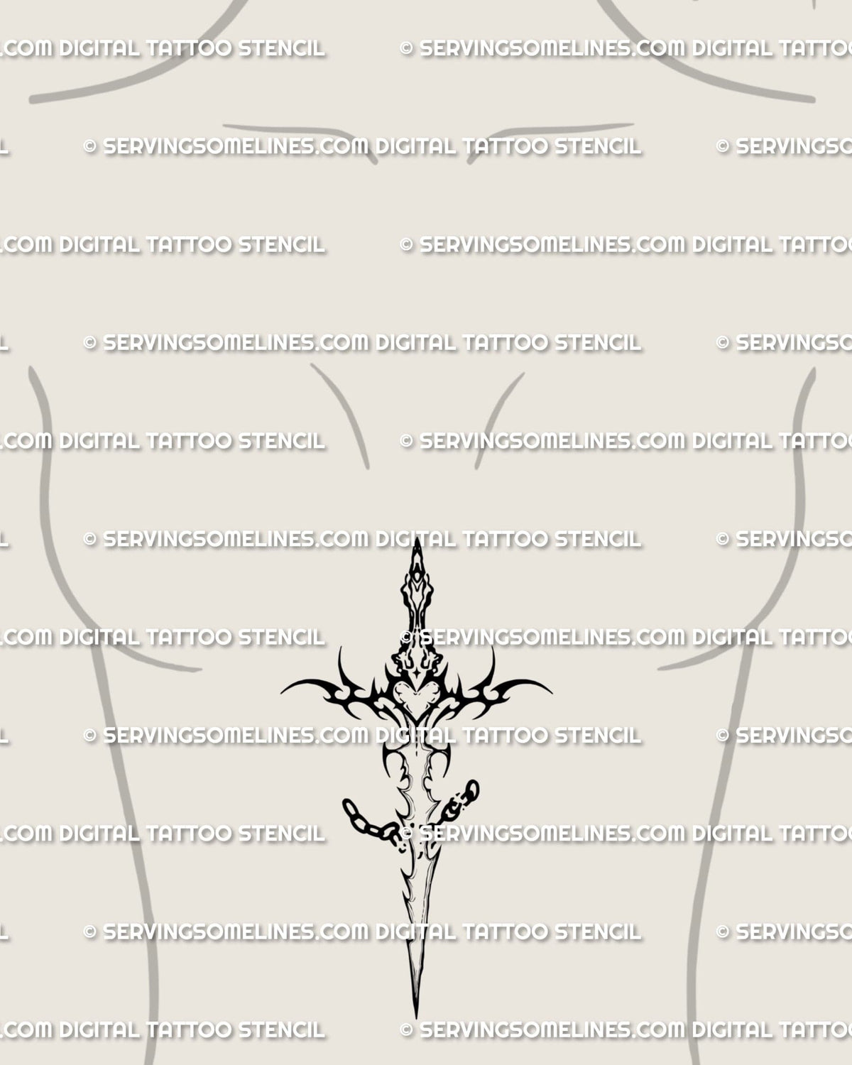 Chain Breaker Sword Tattoo Stencil – Freedom Neotribal Dagger Design ...