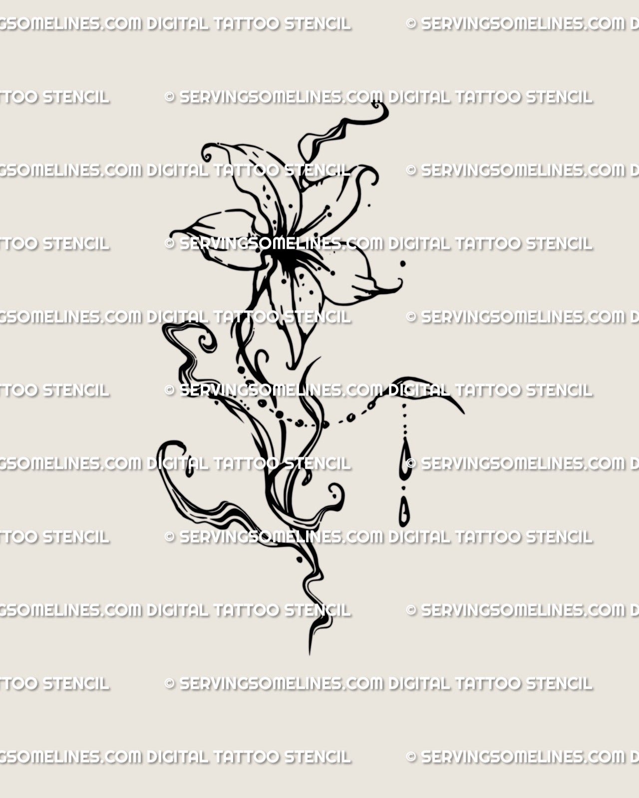 Fluid Flower Tattoo Stencil, Liquid Linework Floral – ServingSomeLines