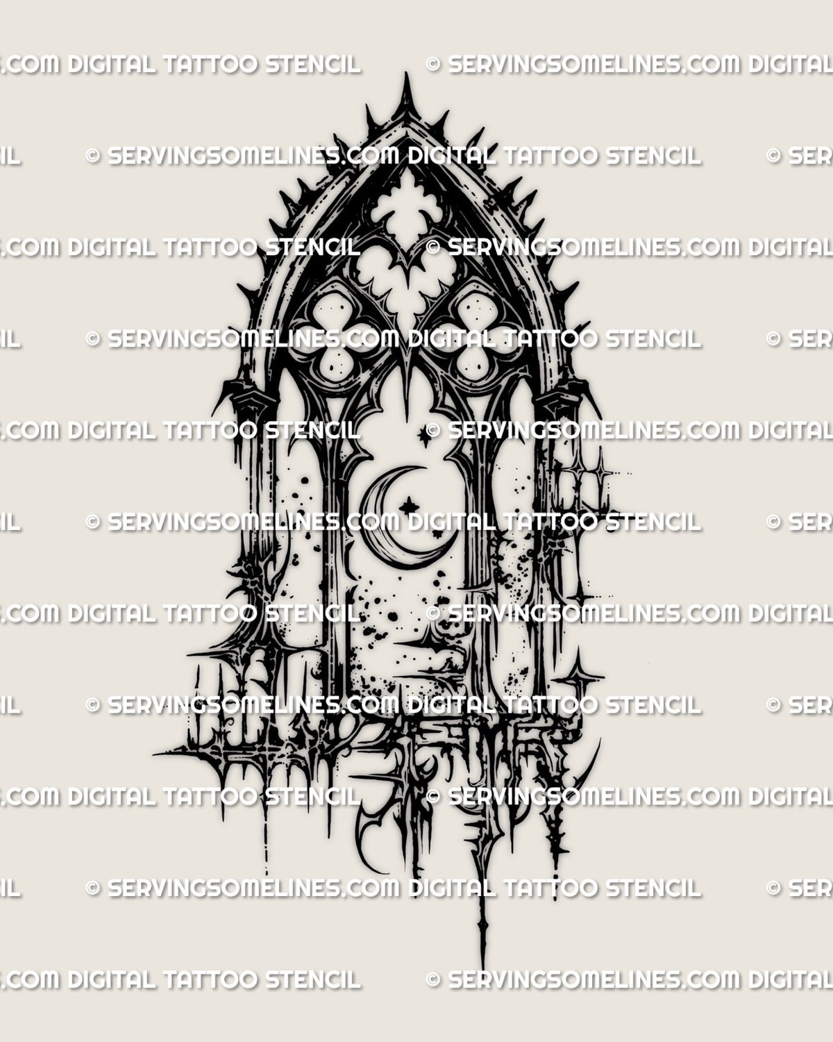Cyber Goth Cathedral Arch Tattoo Stencil – Moon Cybersigil Design ...