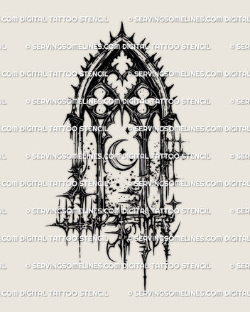 Cyber Goth Cathedral Arch Tattoo Stencil – Moon Cybersigil Design ...