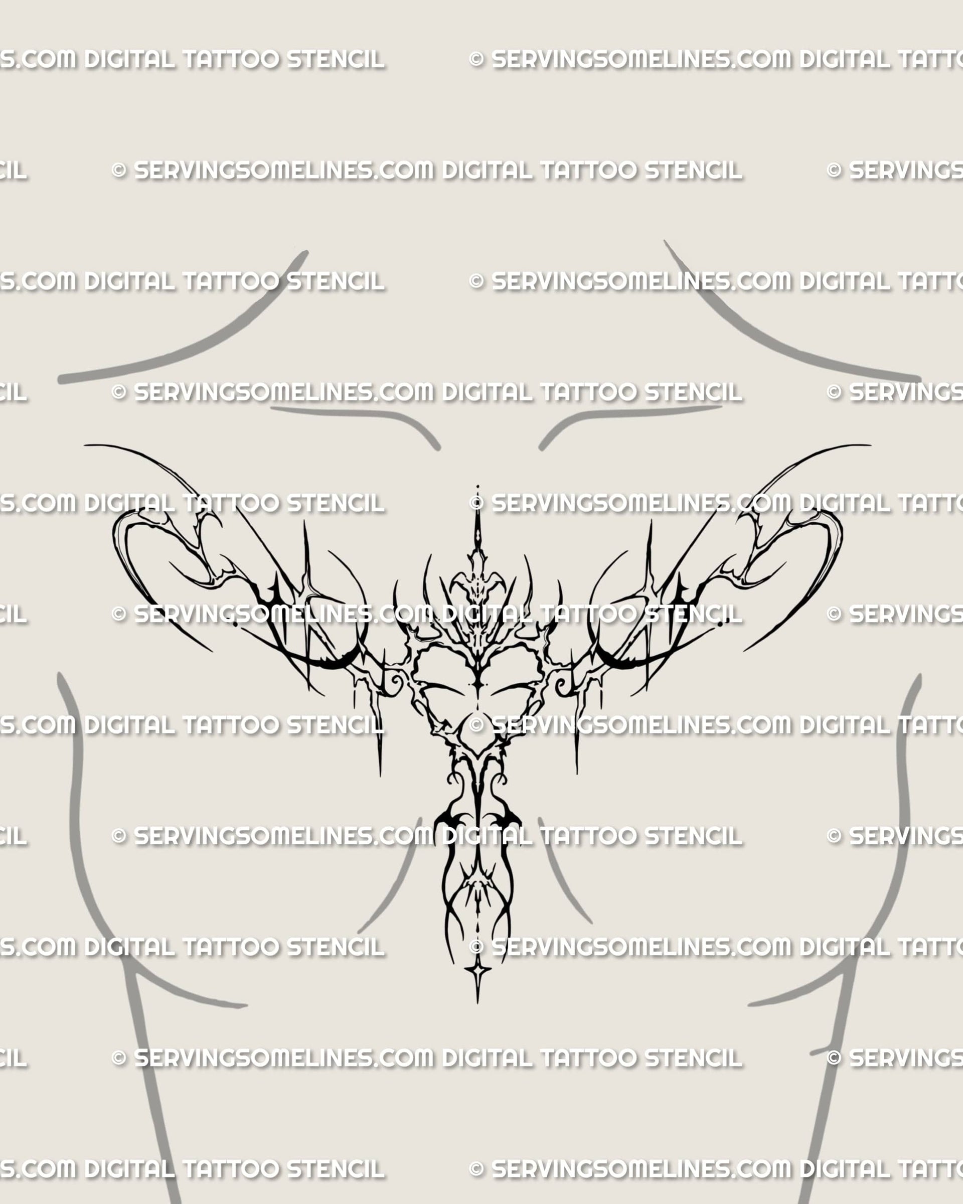 Cybersigilism Heart Tattoo Stencil | Ornamental Neotribal Chest Design ...