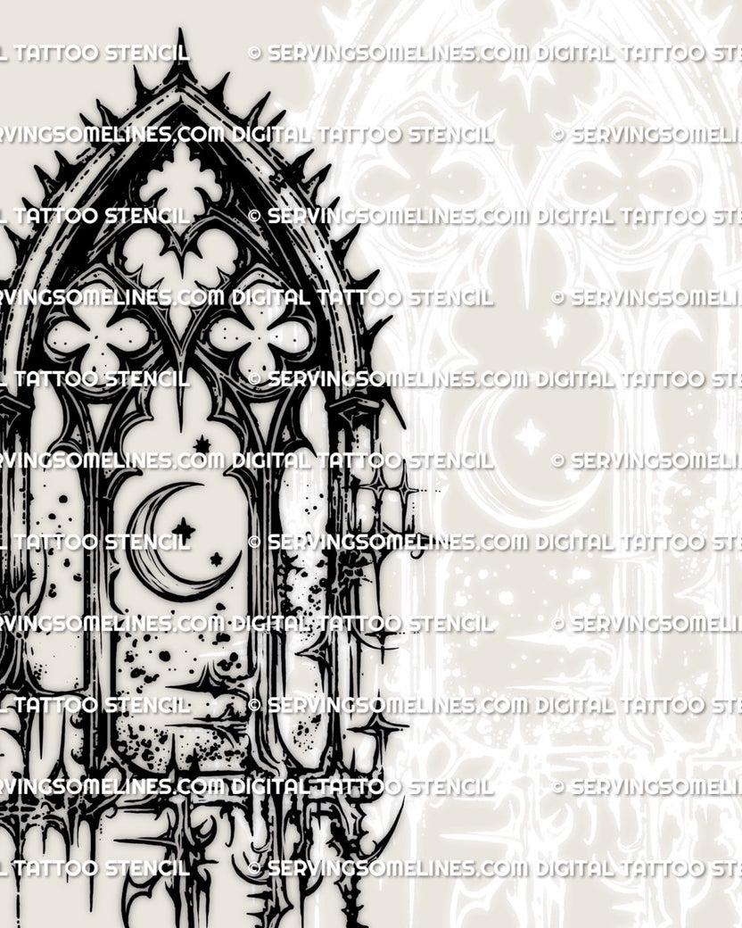 Cyber Goth Cathedral Arch Tattoo Stencil – Moon Cybersigil Design ...