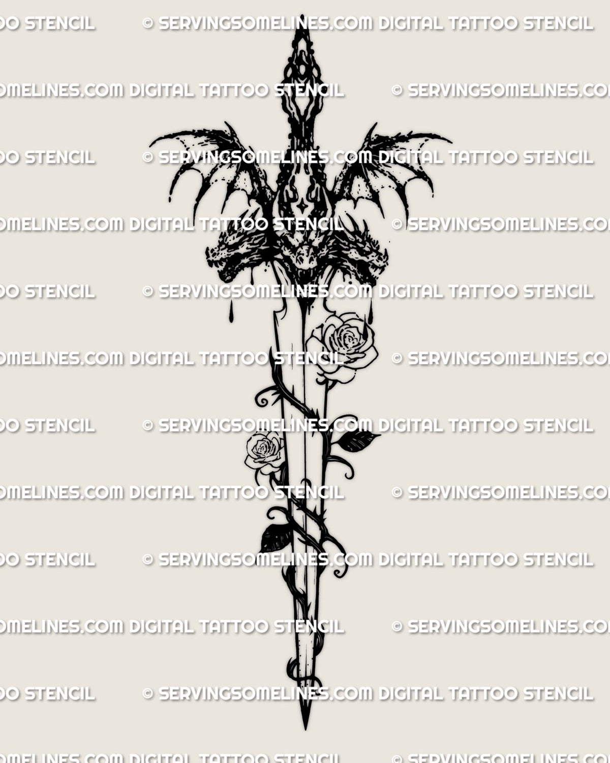Dark Fantasy Dagger Tattoo Stencil | ServingSomeLines