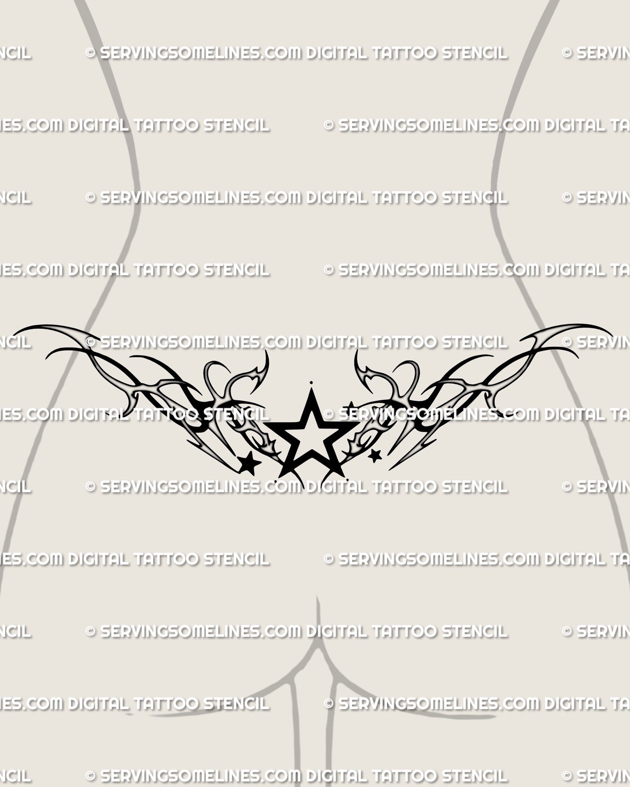 Y2K Star Lower Back Tattoo Stencil - Instant Download – ServingSomeLines